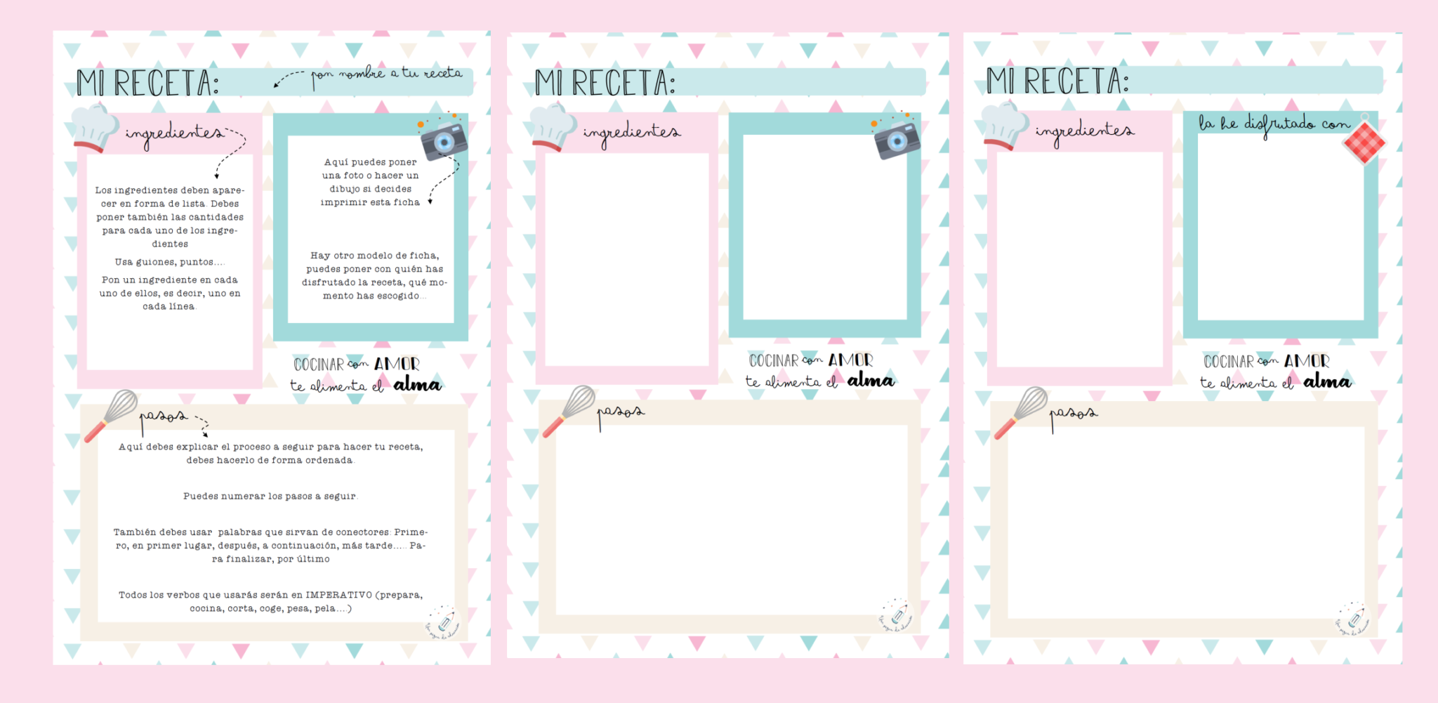 Plantillas de escritura: la receta - Una Pizca de Educación | Familia ...